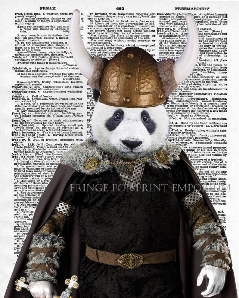 Viking Panda Bear Art Print 8 X 10 on Dictionary Page Nordic | Etsy