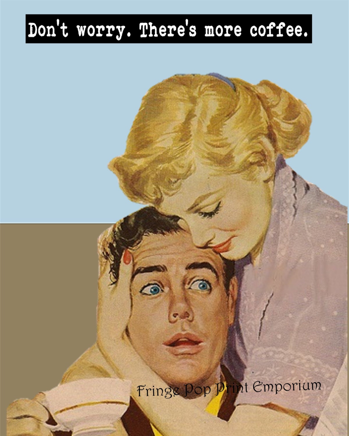 Retro 50's Coffee Art Print 8 X 10 Woman Comforts Man | Etsy