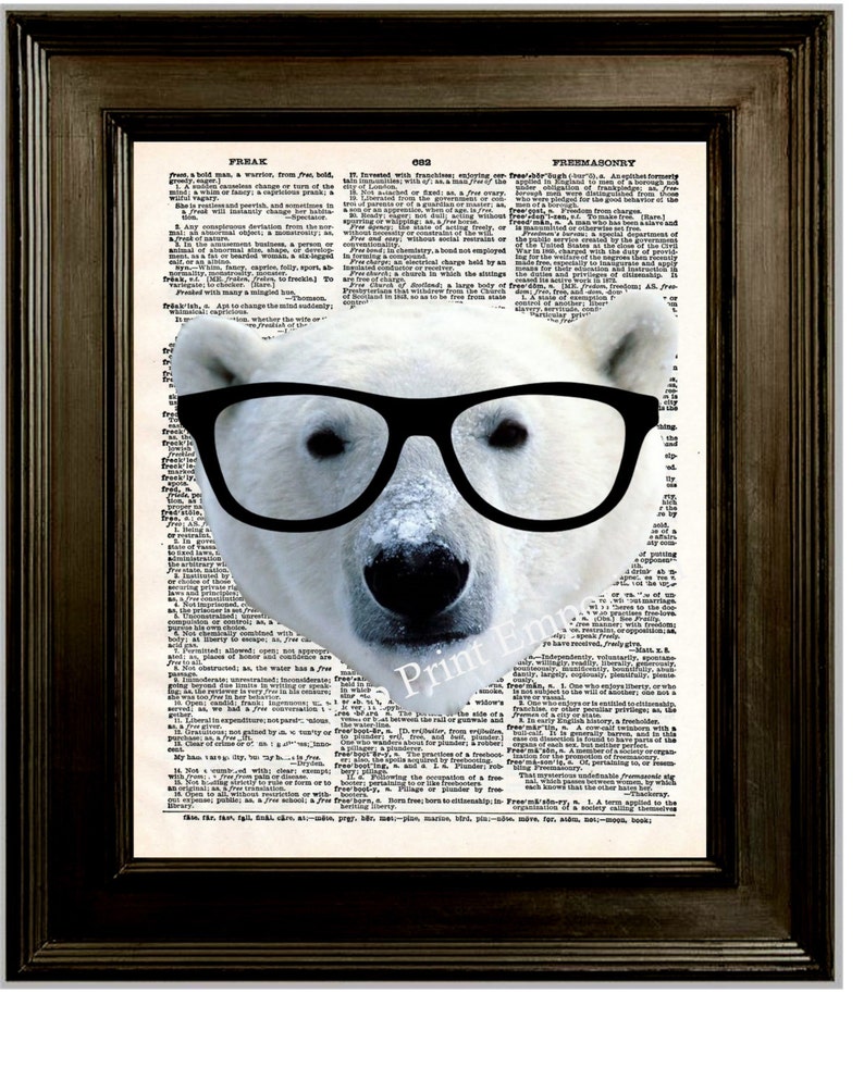 Polar Bear Nerd Art Print 8 X 10 Polar Bear Wearing Glasses - Etsy UK