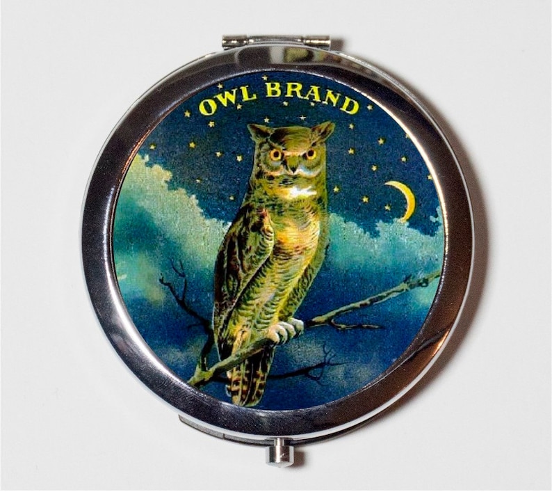 Owl Brand Compact Mirror - Animal Bird Advertisement - Make up Pocket ...