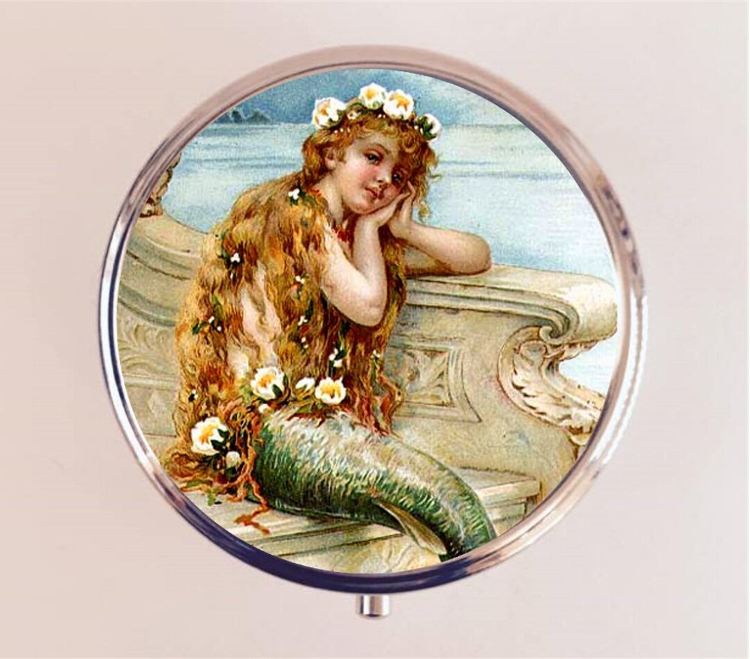 Mermaid Pill Box Case Pillbox Holder Trinket Edwardian Nautical Siren ...
