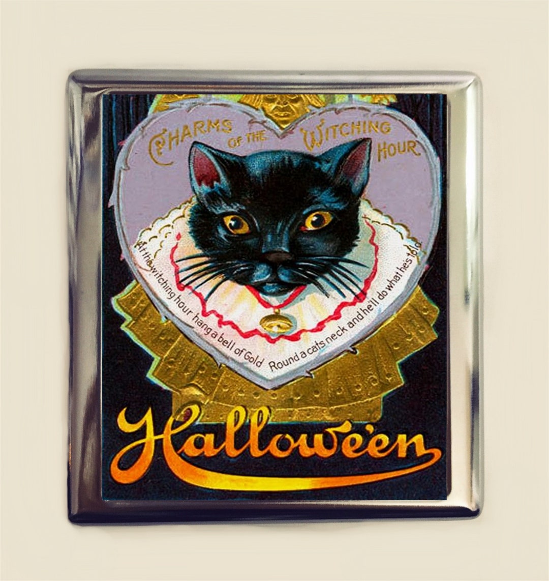 Black Cat Cigarette Case Business Card ID Holder Wallet Halloween ...