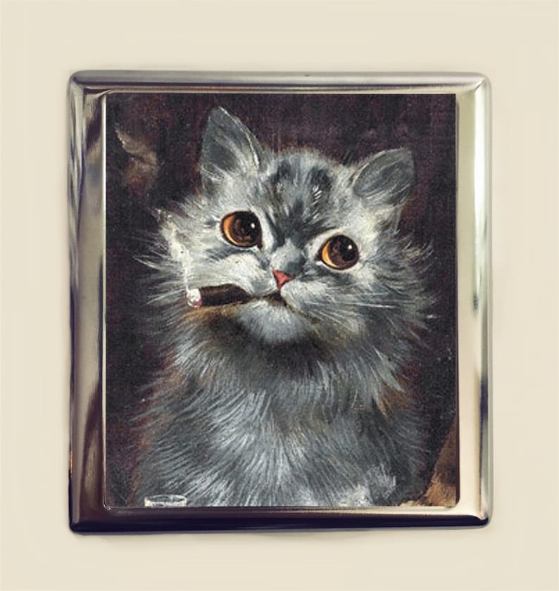 Smoking Cat Cigarette Case Business Card ID Holder Wallet Smoker ...