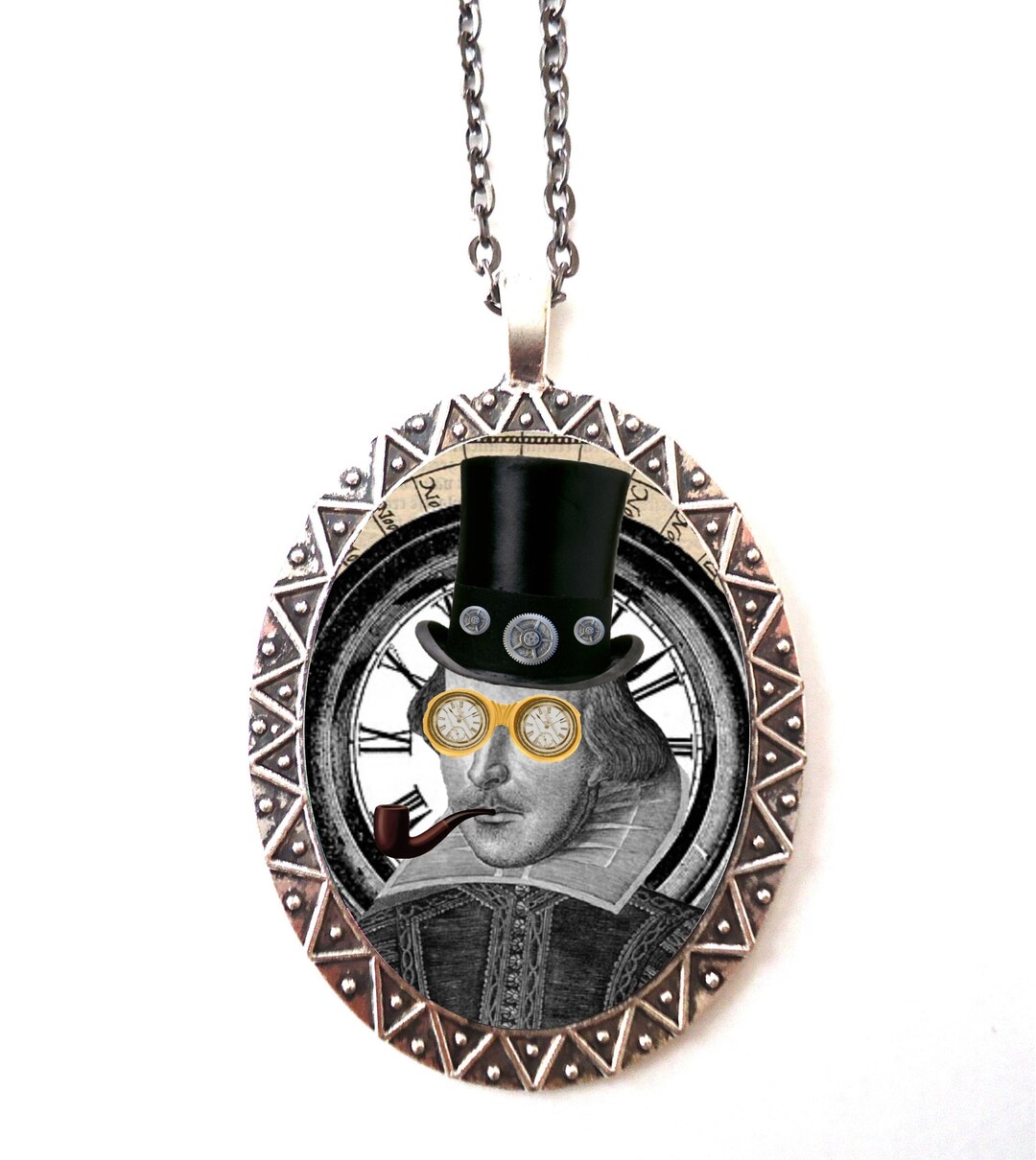Victorian Steampunk William Shakespeare Necklace Pendant Silver Tone ...