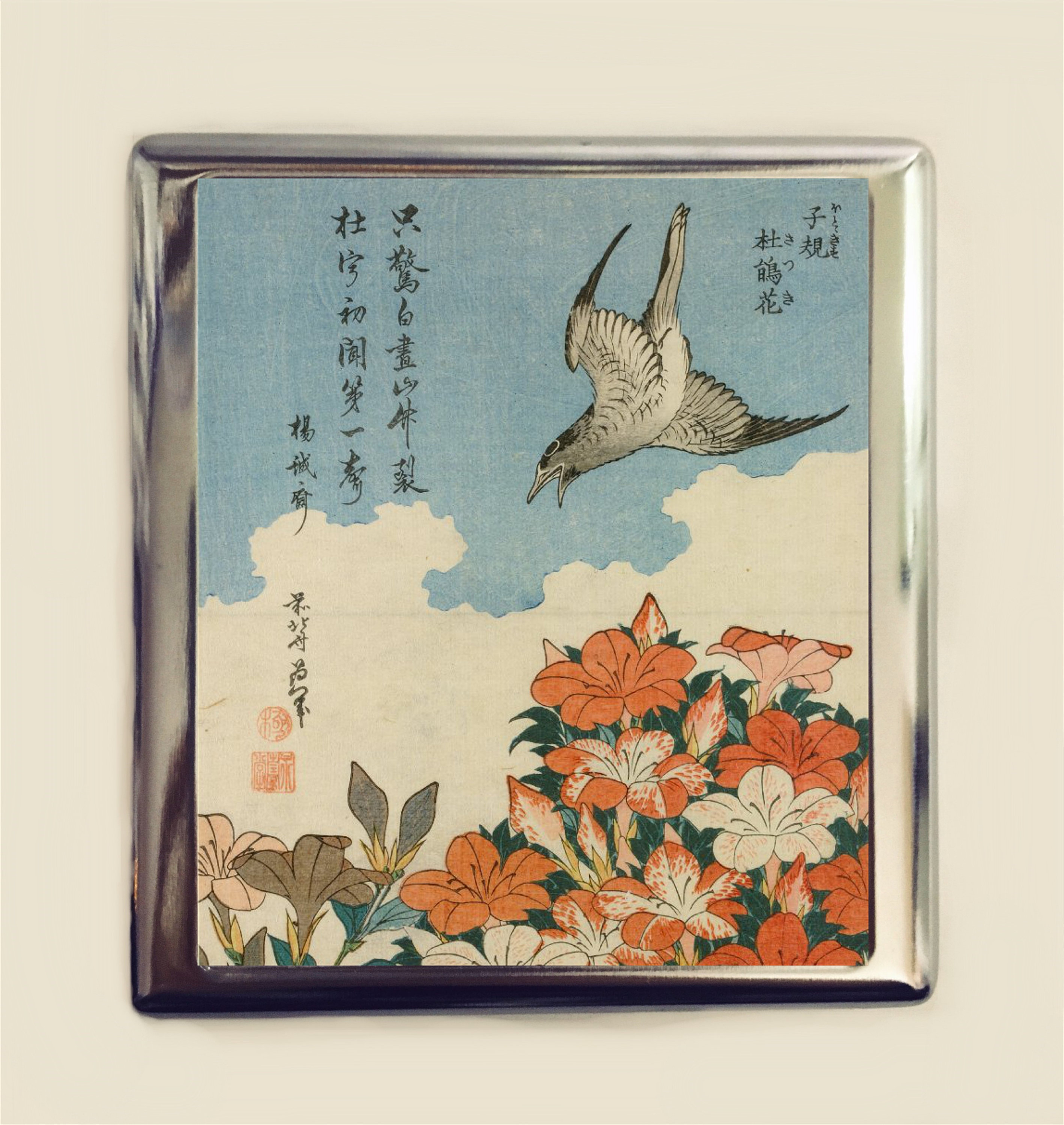 Cuckoo & Azaleas Woodblock Cigarette Case Business Card ID Holder ...