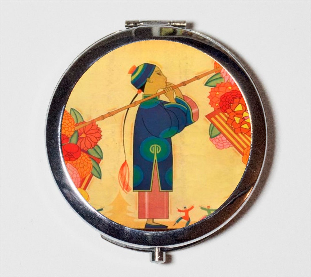 Chinese Boy Compact Mirror - Asian Fine Art Painting - Make up Pocket ...