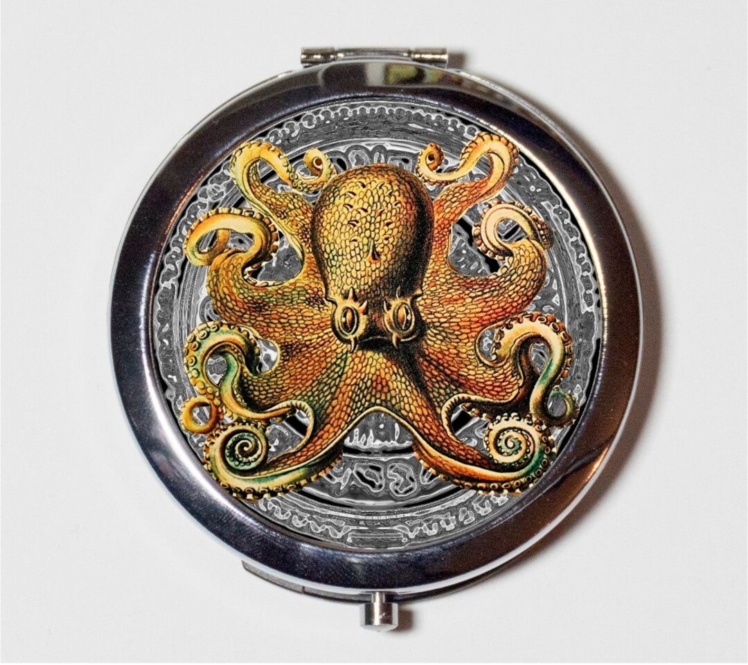 Slate Octopus Compact Mirror - Victorian Haeckel Biology Nautical ...