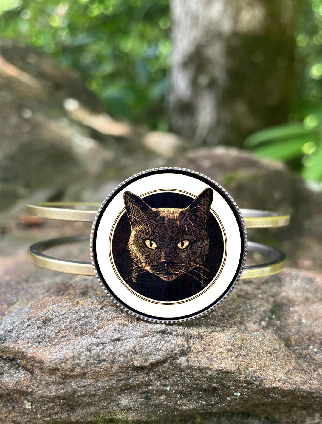 Black Cat Portrait Bronze Cuff Bracelet | Art Deco and Nouveau Inspired ...