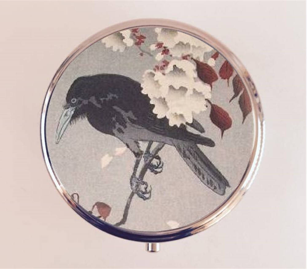 Crow Cherry Blossom Woodblock Pill Box Case Pillbox Holder - Etsy