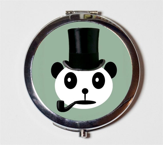 Victorian Steampunk Panda Compact Mirror Dapper Bear in Top | Etsy