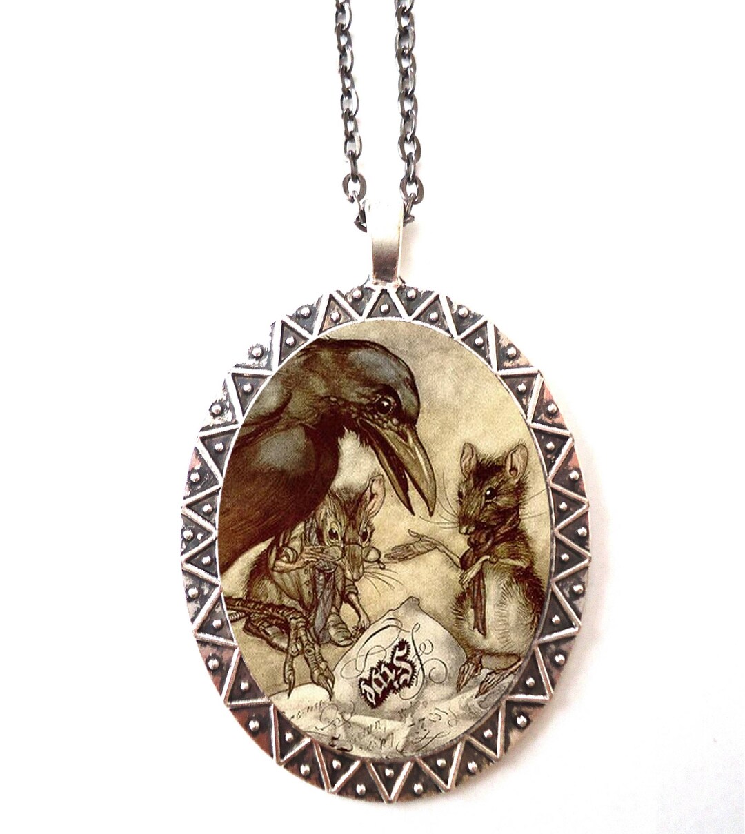 Arthur Rackham Crow Necklace Pendant Silver Tone - Black Bird Rat Mouse ...