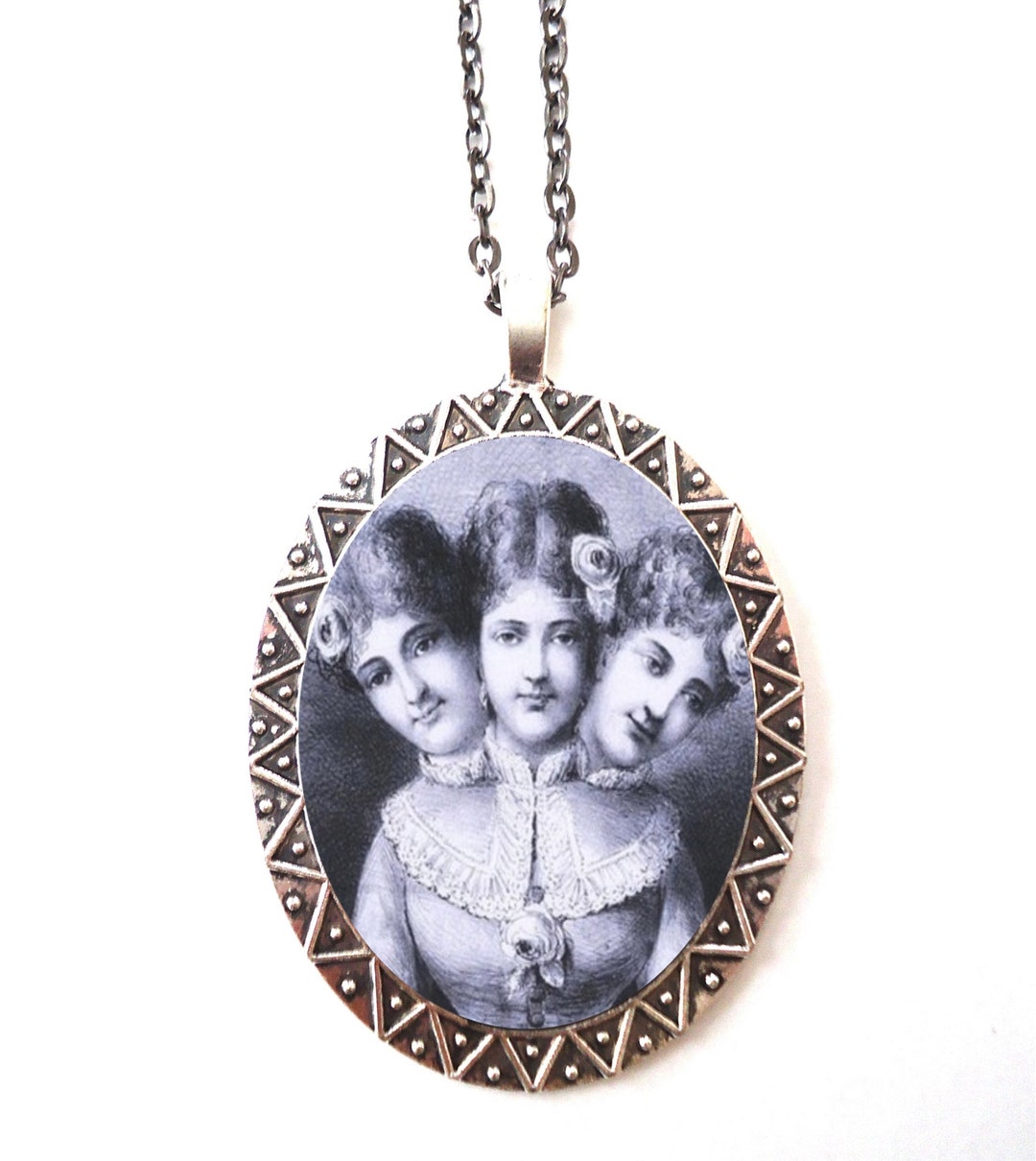 Three Headed Woman Necklace Pendant Silver Tone - Siamese Conjoined ...