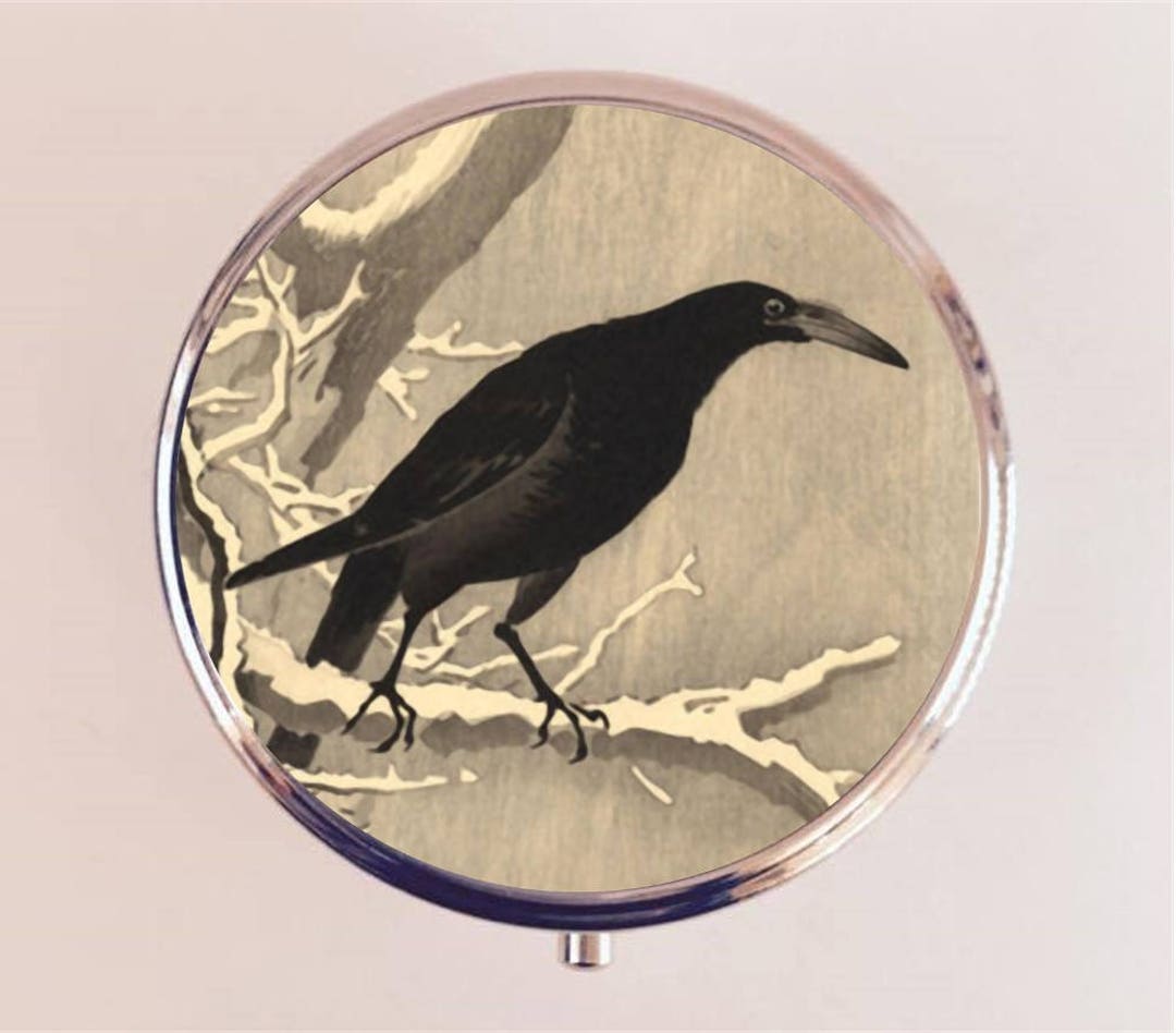 Crow Woodblock Pill Box Case Pillbox Holder Trinket Japanese Art Japan ...