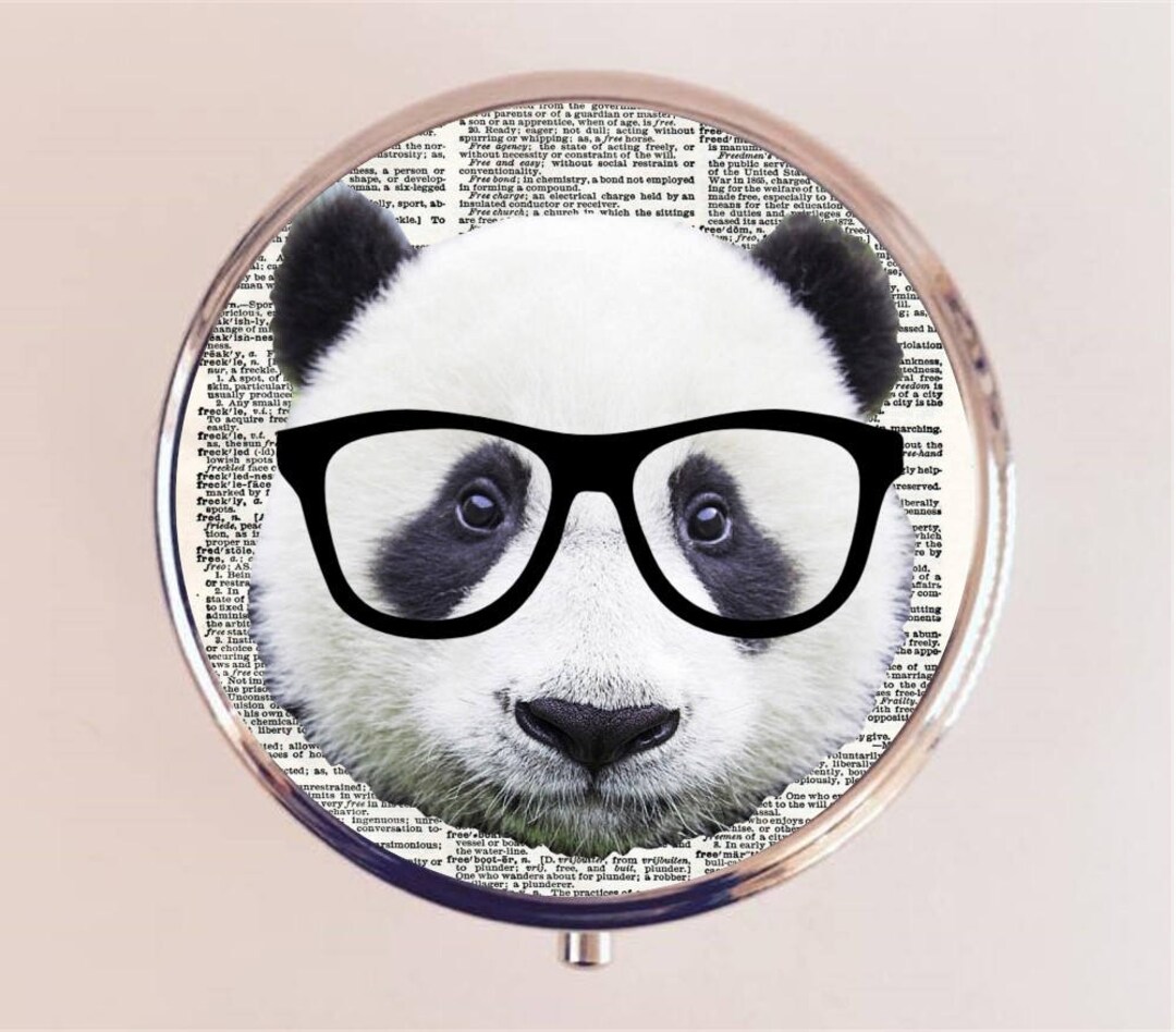 Panda Nerd Pill Box Case Pillbox Holder Trinket Hipster Glasses ...