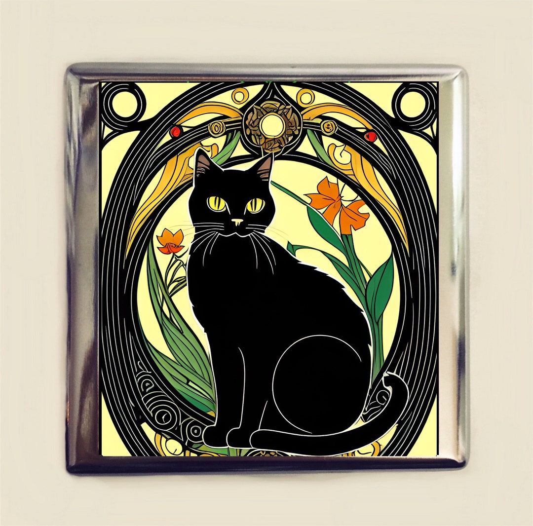 Art Nouveau Black Cat Cigarette Case Business Card ID Holder Wallet ...