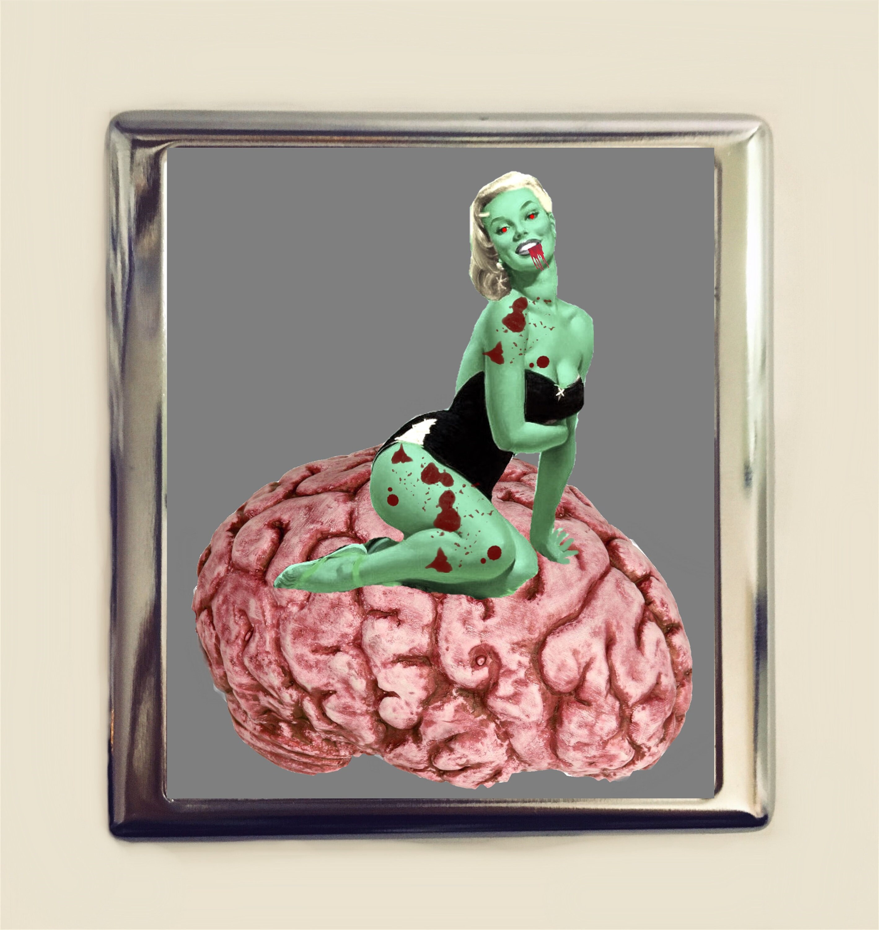Zombie Pin up Girl Cigarette Case Business Card ID Holder Wallet Pinup ...