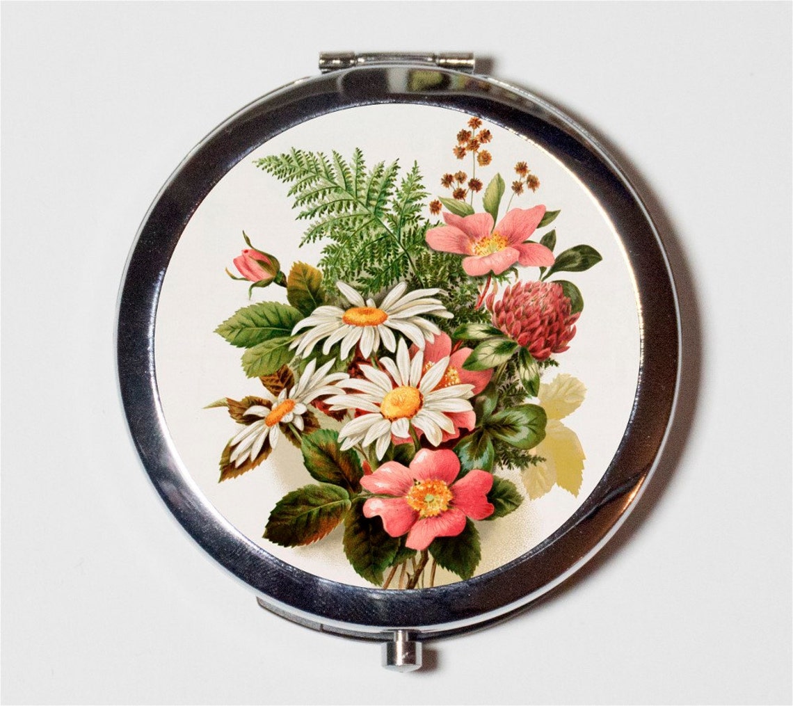 Flowers Compact Mirror Pink Floral Bouquet Elegant Romance - Etsy