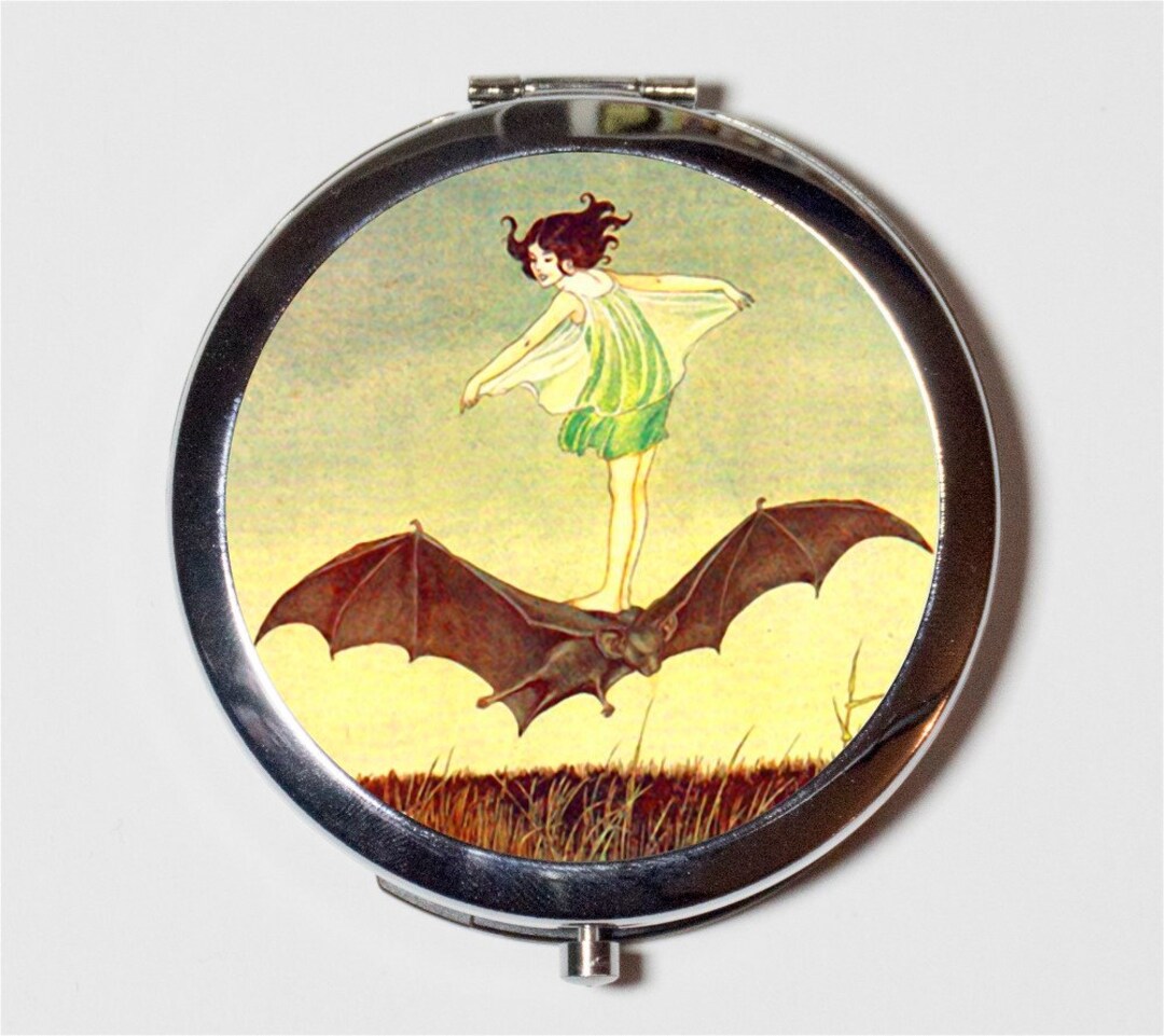 Girl Riding Bat Compact Mirror - Bat Rider Fairytale Goth Storybook ...
