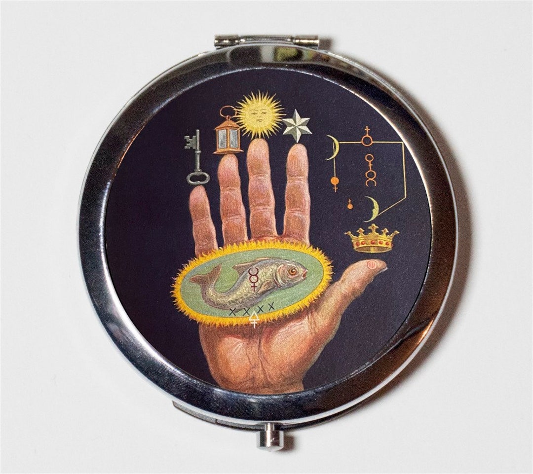 Mystical Occult Hand Compact Mirror - Astrology Zodiac - Make up Pocket ...