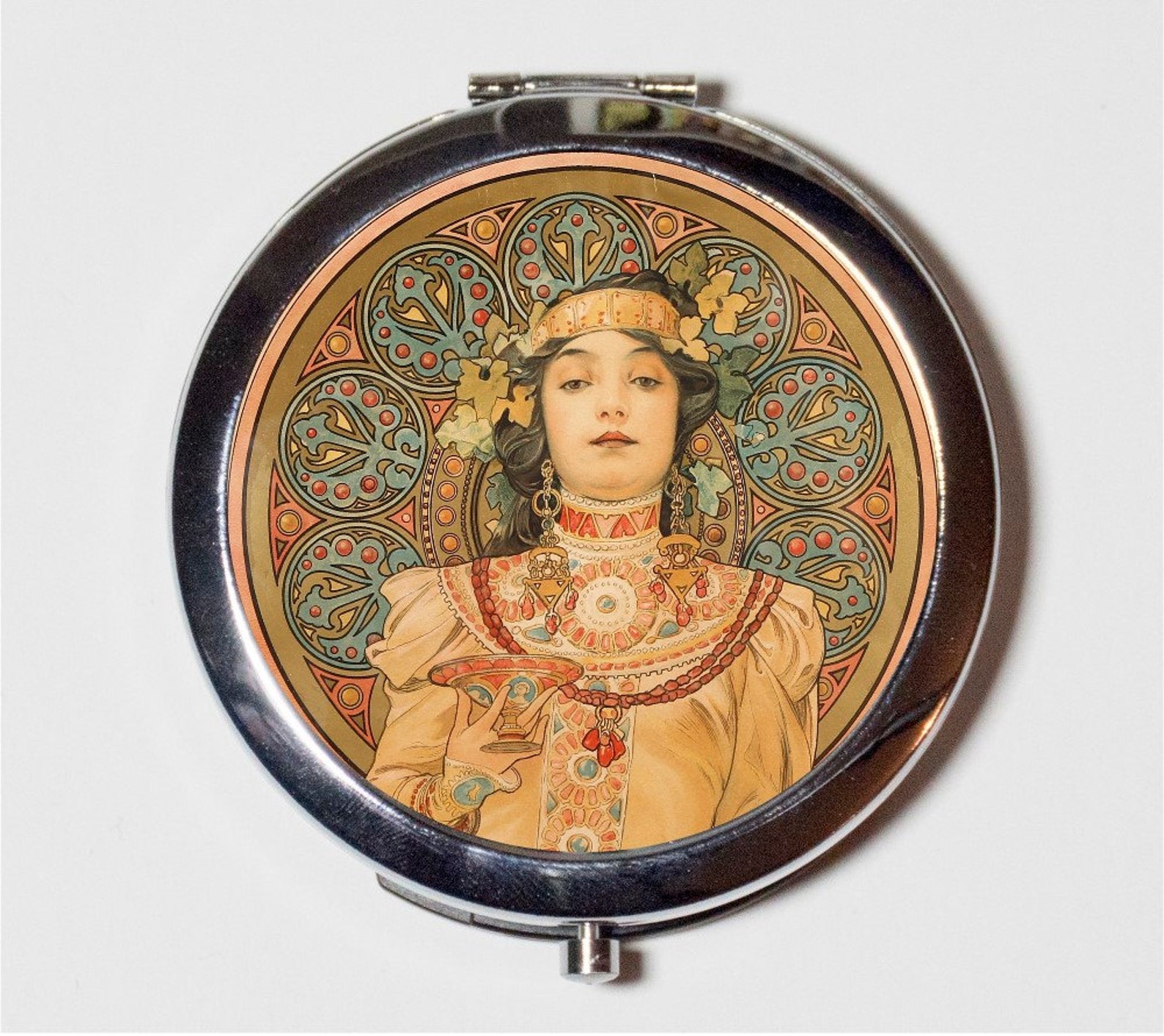 Alphonse Mucha Compact Mirror - Tribal Floral Art Nouveau Boho Bohemian ...