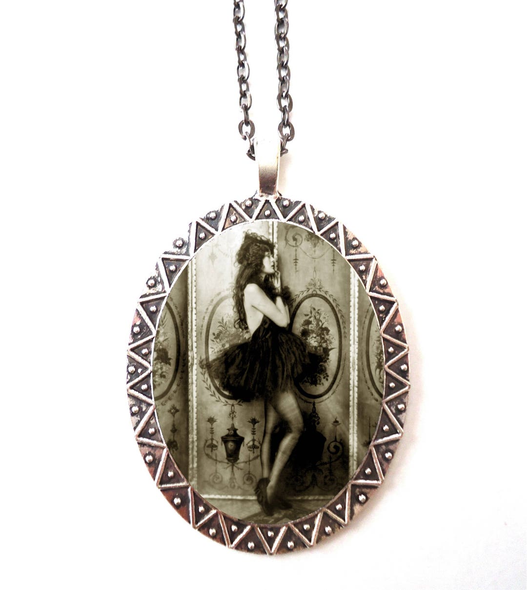 Flapper Ziegfeld Follies Necklace Pendant Silver Tone - Art Deco 1920s ...