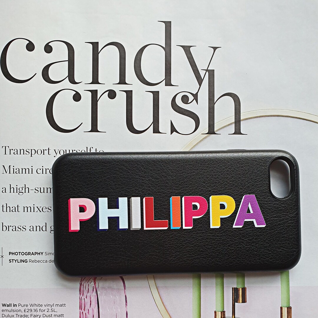 Personalised Rainbow Font Black Pu Leather Phone Case iPhone 13 PRO Max ...