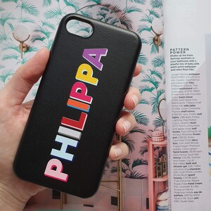 Personalised Rainbow Font Black Pu Leather Phone Case Iphone - Etsy