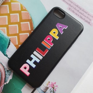 Personalised Rainbow Font Black Pu Leather Phone Case Iphone - Etsy