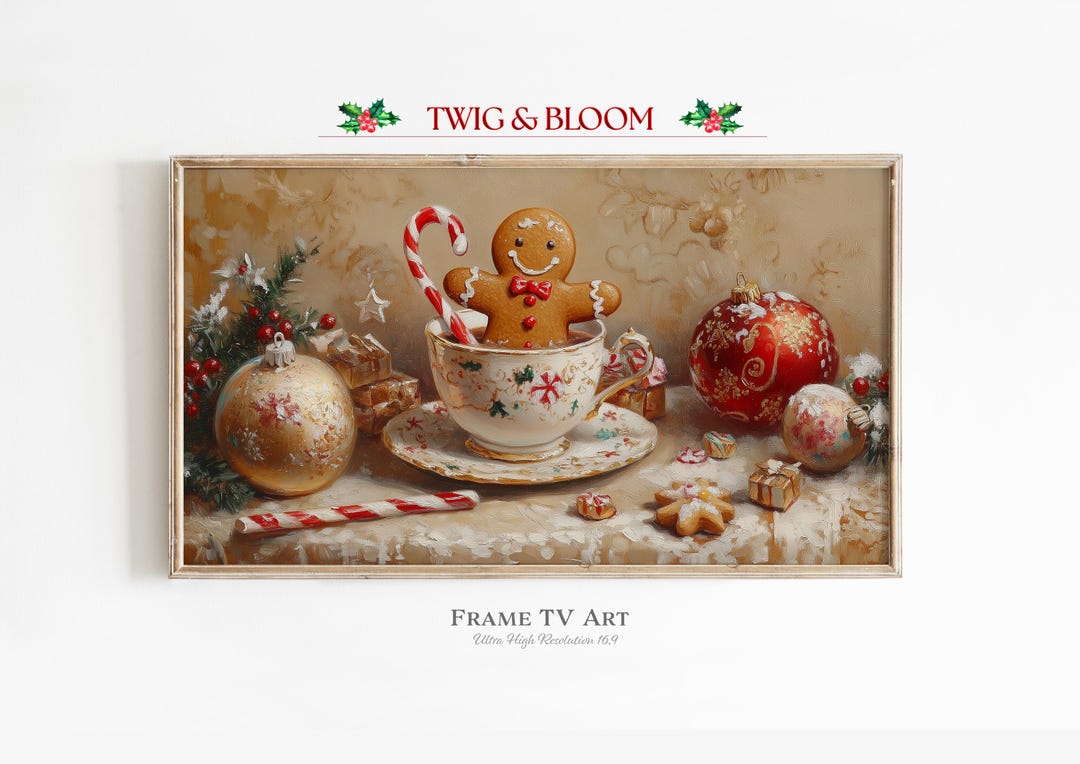 Gingerbread Man, Christmas Frame TV Art, Winter Art, Vintage Christmas ...