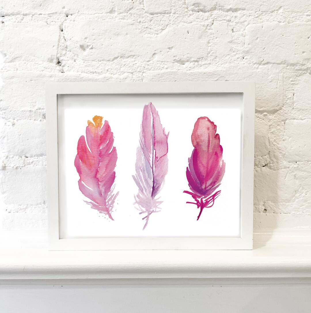 3 Pink Watercolor Feathers, Multiple Sizes Included for INSTANT ...