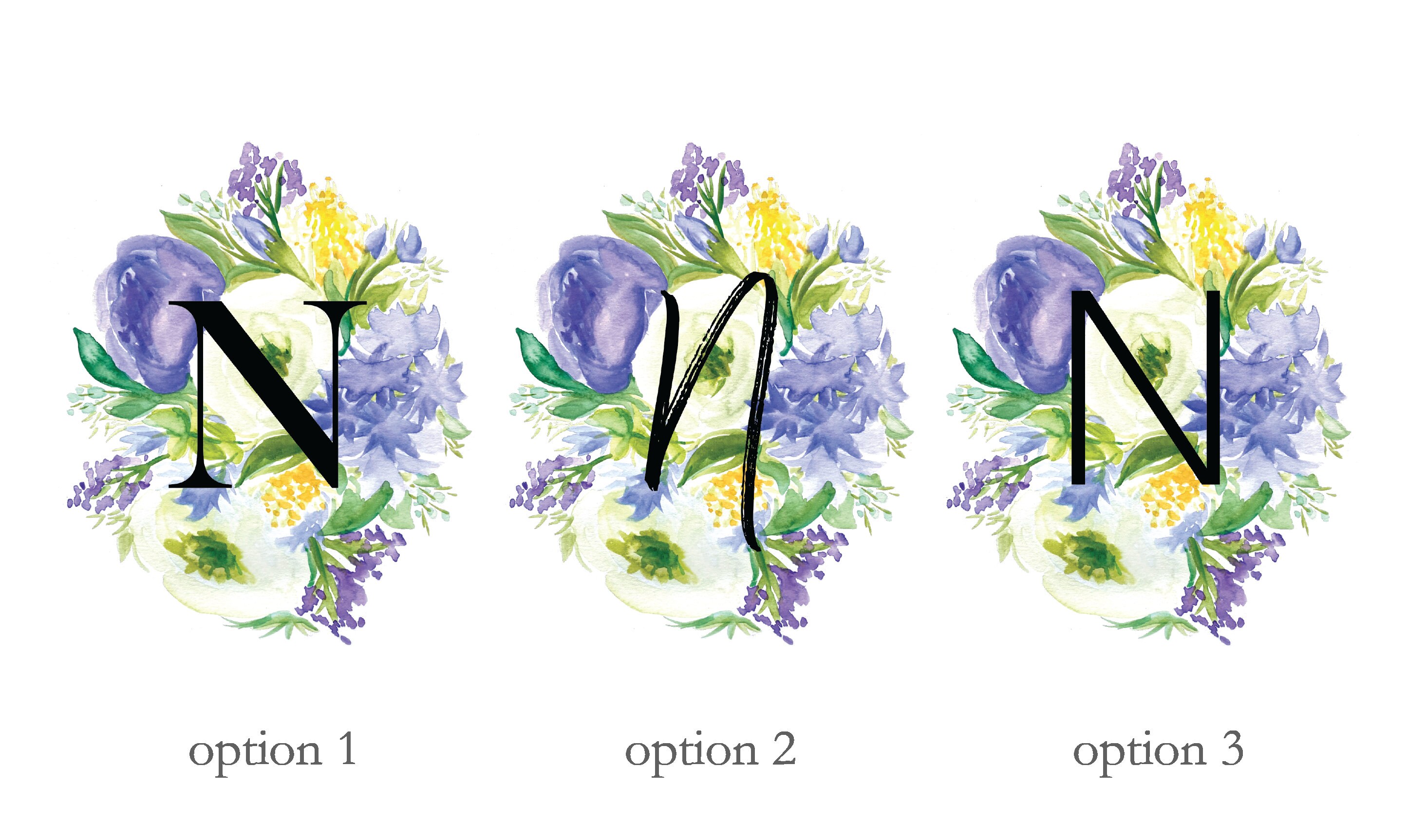 CUSTOMIZABLE Initial With Purple Yellow Floral 3 Font Options - Etsy Canada