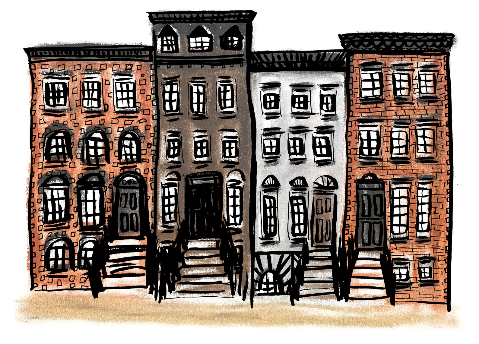 Brooklyn Brownstones in a Row, Brown / Brick / Brownstone, INSTANT ...