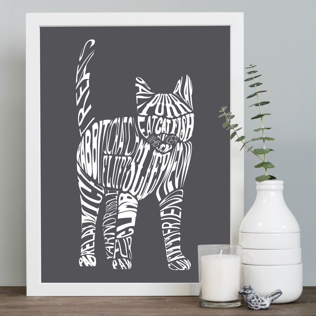 Cat Word Art Print. You Can Personalise. Cat Typographic Picture. Cat ...