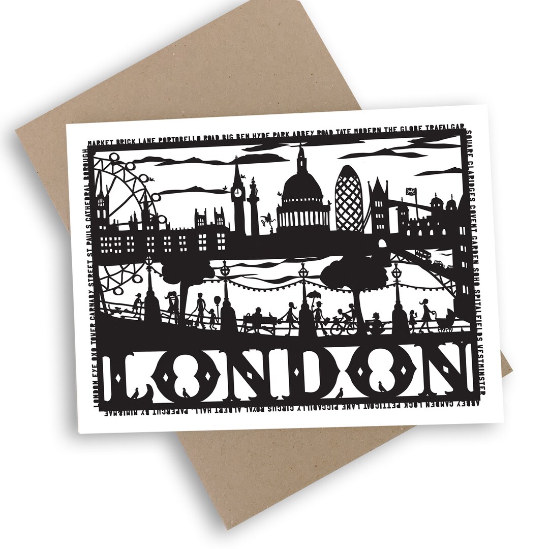 London Greetings Card, Quirky Card of London. Papercut Style Print ...