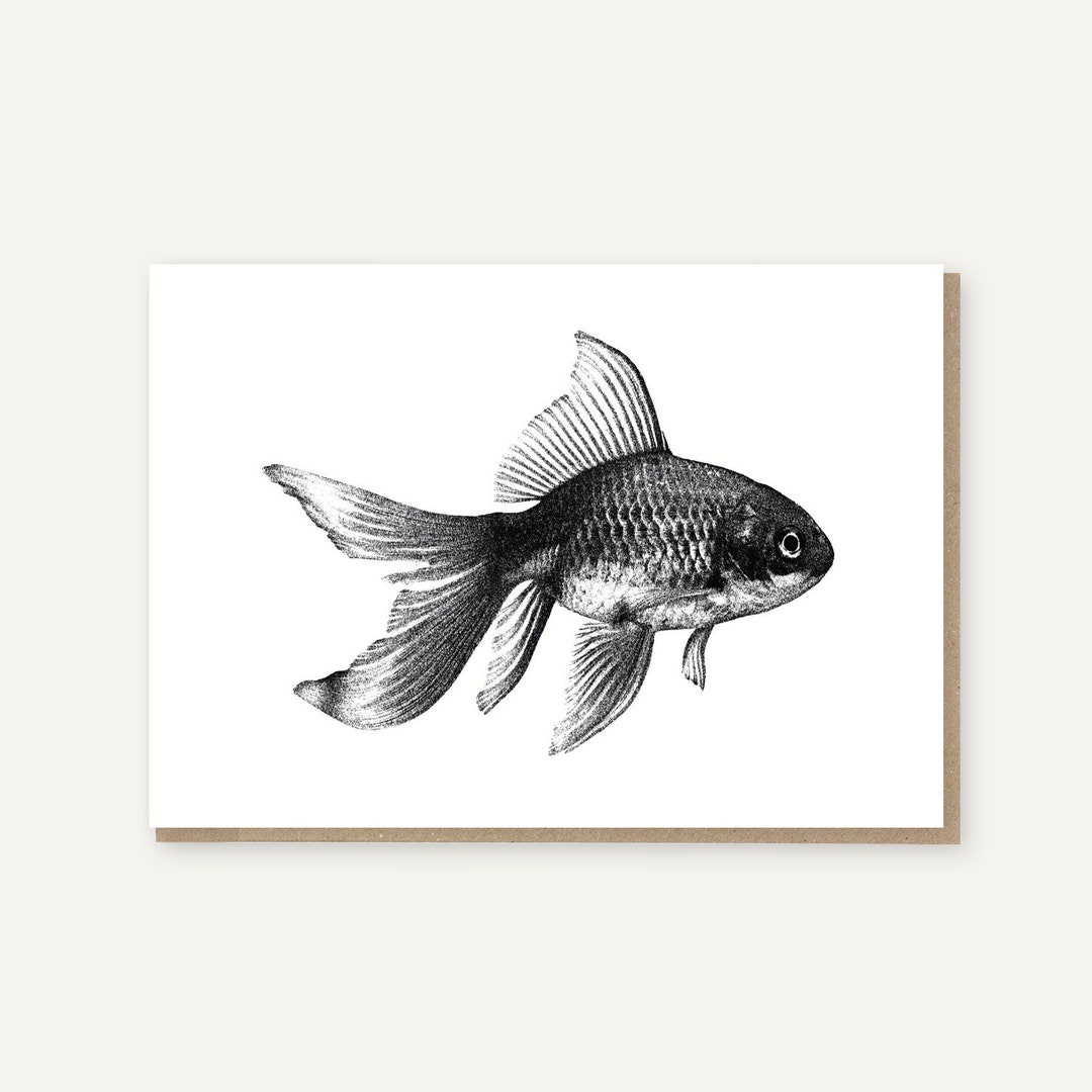 Goldfish Greetings Card - Etched, Engraving, Botanical Design, Goldfish ...