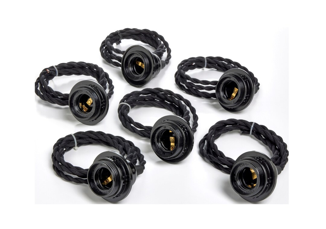 DIY Light Strand 6pk 4' Black Twisted Cord With Black Phenolic Socket ...