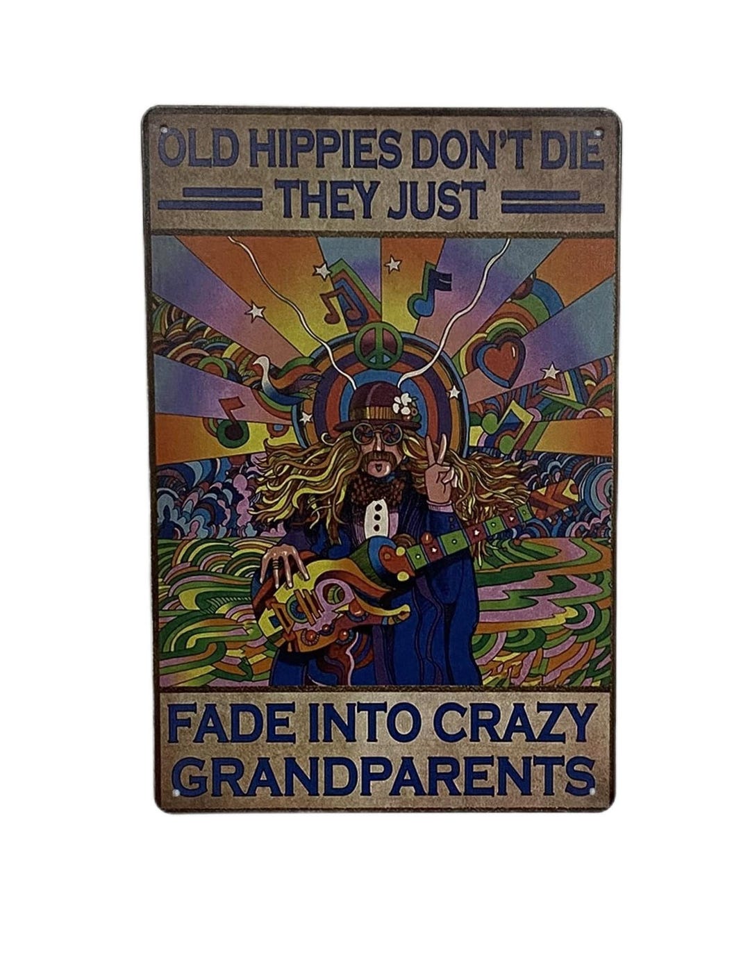 BOGO 50% Off, Old Hippies Don’t Die Tin Sign Retro Tin Sign Psychedelic Wall Art Decor ...