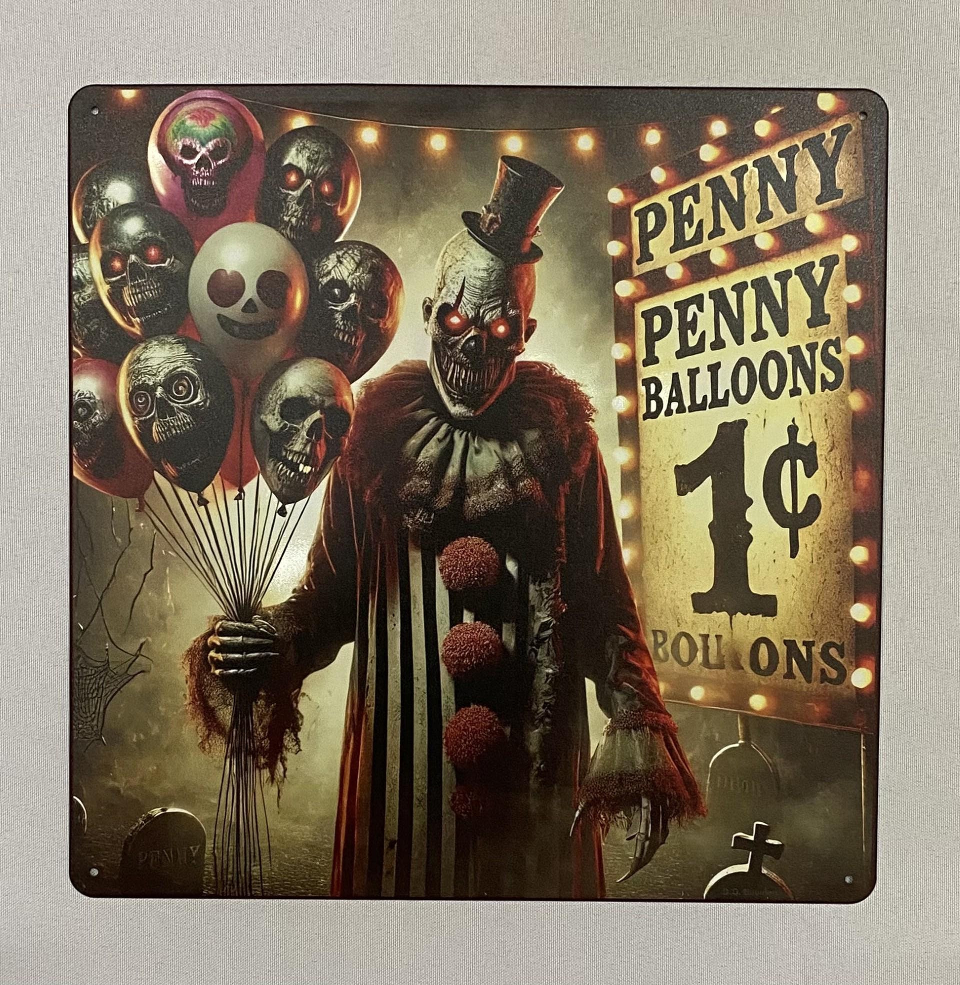 BOGO 50% Off, Penny Balloons Creepy Clown 12"x12" Metal Tin Sign Wall ...