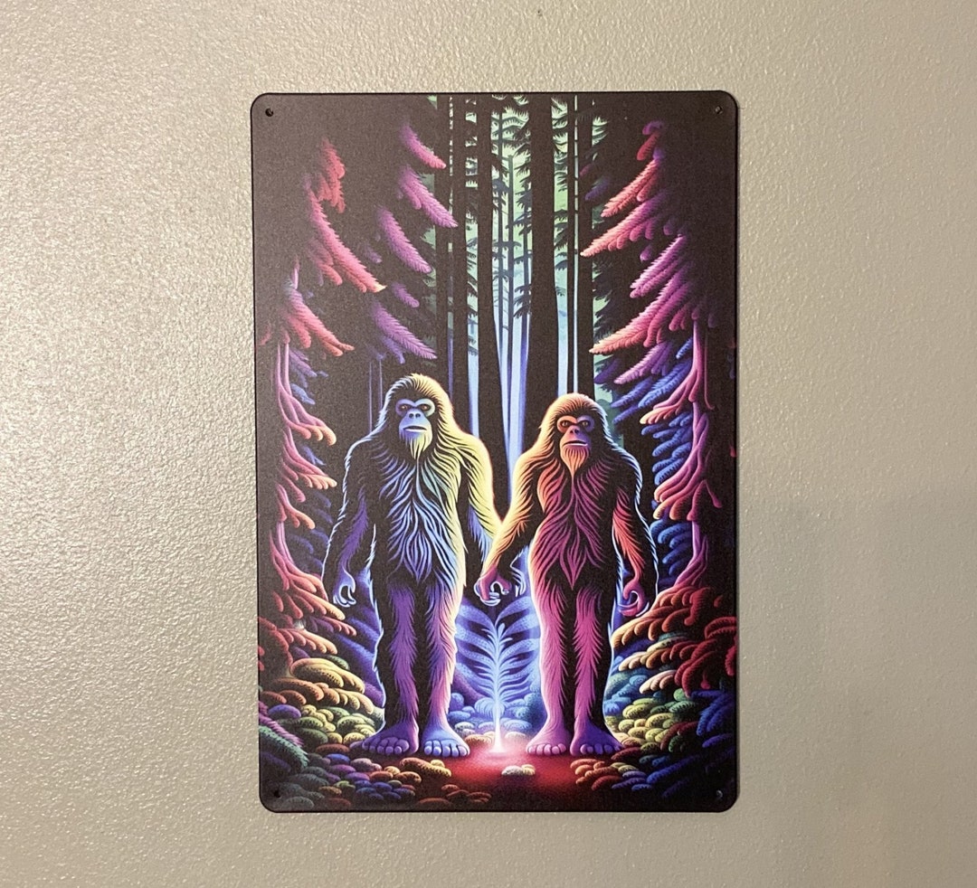 BOGO 50% Off, Bigfoot Couple Wall Art Decor, 8x12 Tin Sign Sasquatch ...