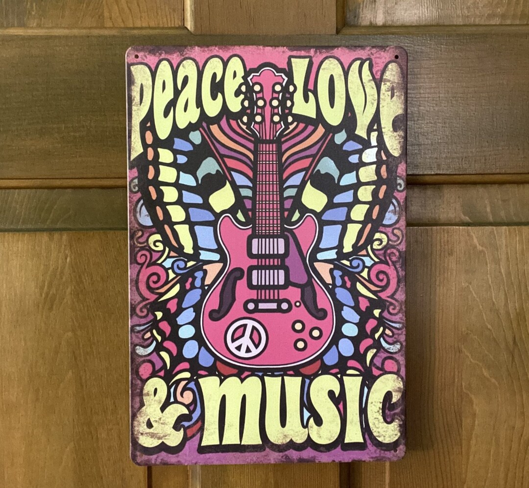 BOGO 50% Off, Peace Love & Music Wall Art Decor, 8x12 Tin Sign - Groovy ...