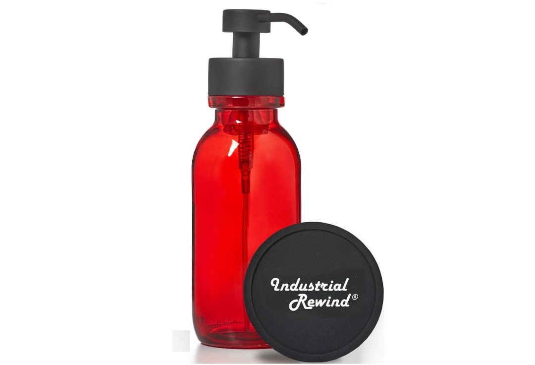 Red Soap Dispenser With Black Wide Mouth Soap Pump - Industrial Rewind ...