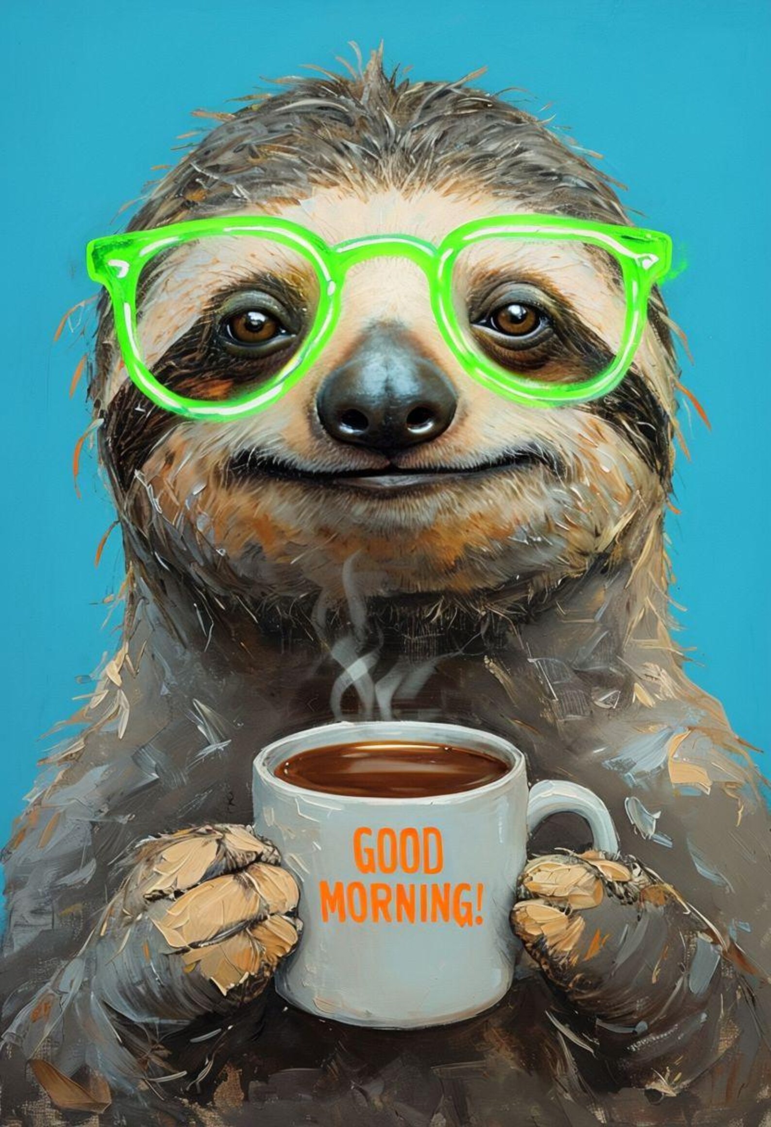 Sloth Coffee Poster Digital Download – Whimsical Wall Art With Neon ...