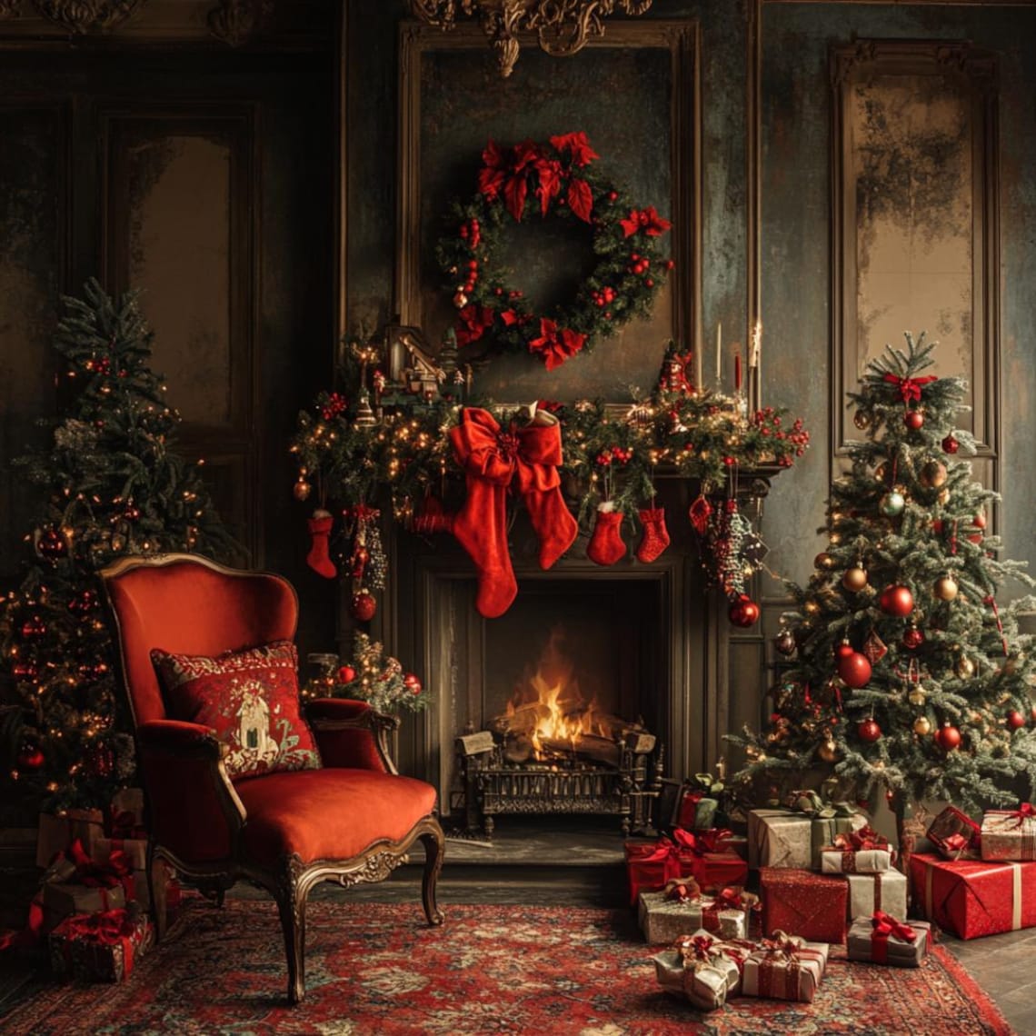 Elegant Christmas Living Room Digital Download Wall Art - Festive ...