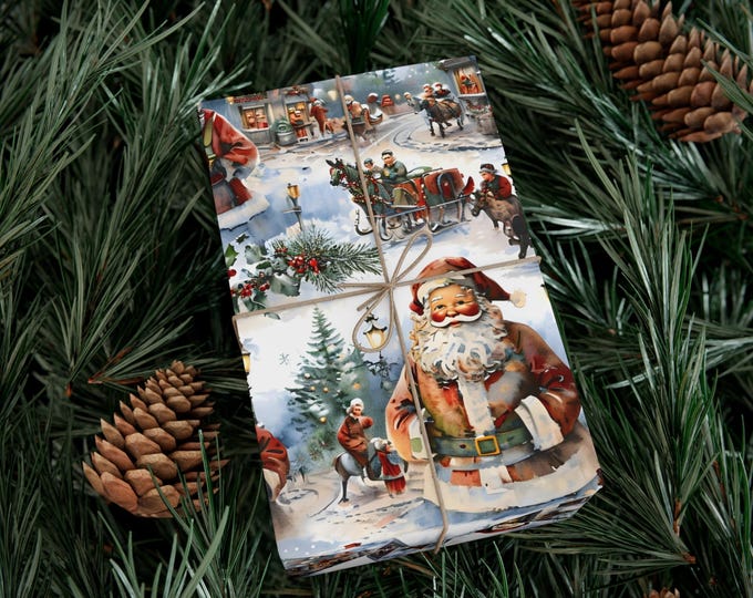 Santa Vintage Inspired Wrapping Paper Roll, Vintage Santa Wrapping ...