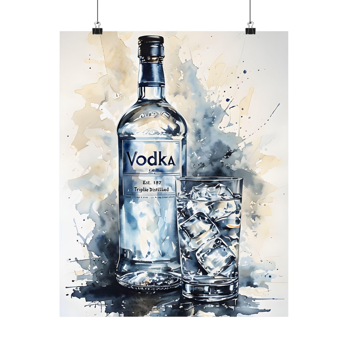 Watercolor Vodka Bottle Wall Art, Modern Bar Decor, Alcohol Art Print ...