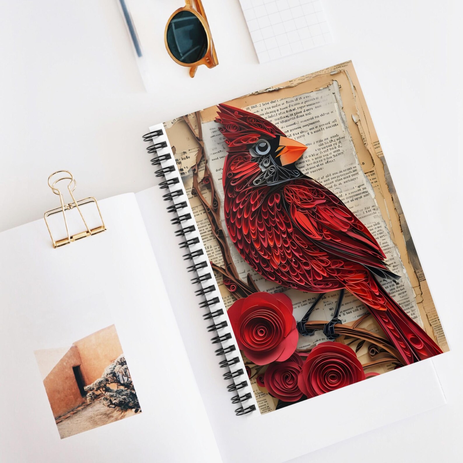 Cardinal Spiral Notebook - Quilled Cardinal Design, Sympathy Gift ...