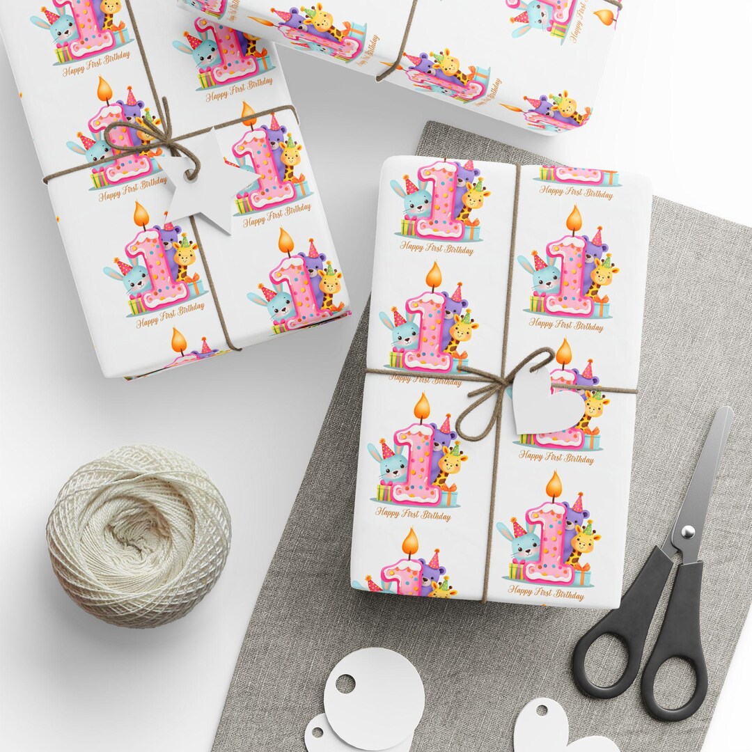 1st Birthday Wrapping Paper, Gift Wrap for 1 Year Old, Celebration ...