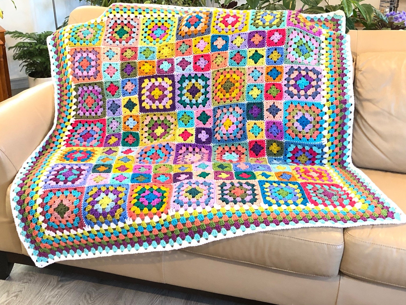Crochet Patchwork Afghan, Coloured Blanket, Kaleidoscope Granny Squares ...