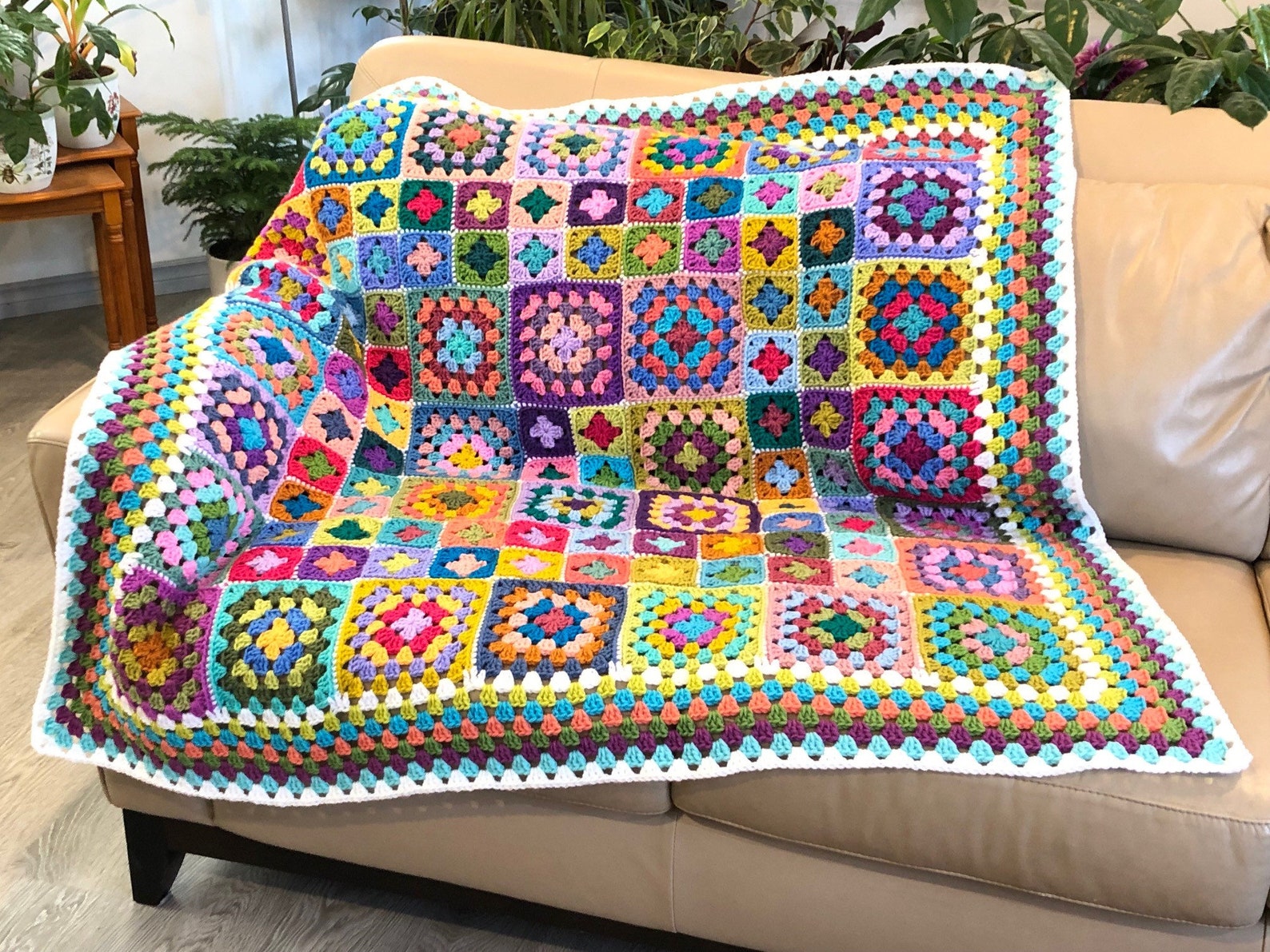 Crochet Patchwork Afghan, Coloured Blanket, Kaleidoscope Granny Squares ...