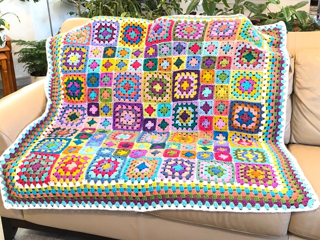Crochet Patchwork Afghan, Coloured Blanket, Kaleidoscope Granny Squares ...